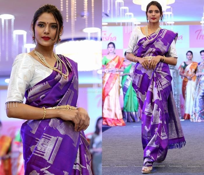 Purple Saree Contrast Blouse | Violet Saree Contrast Blouse